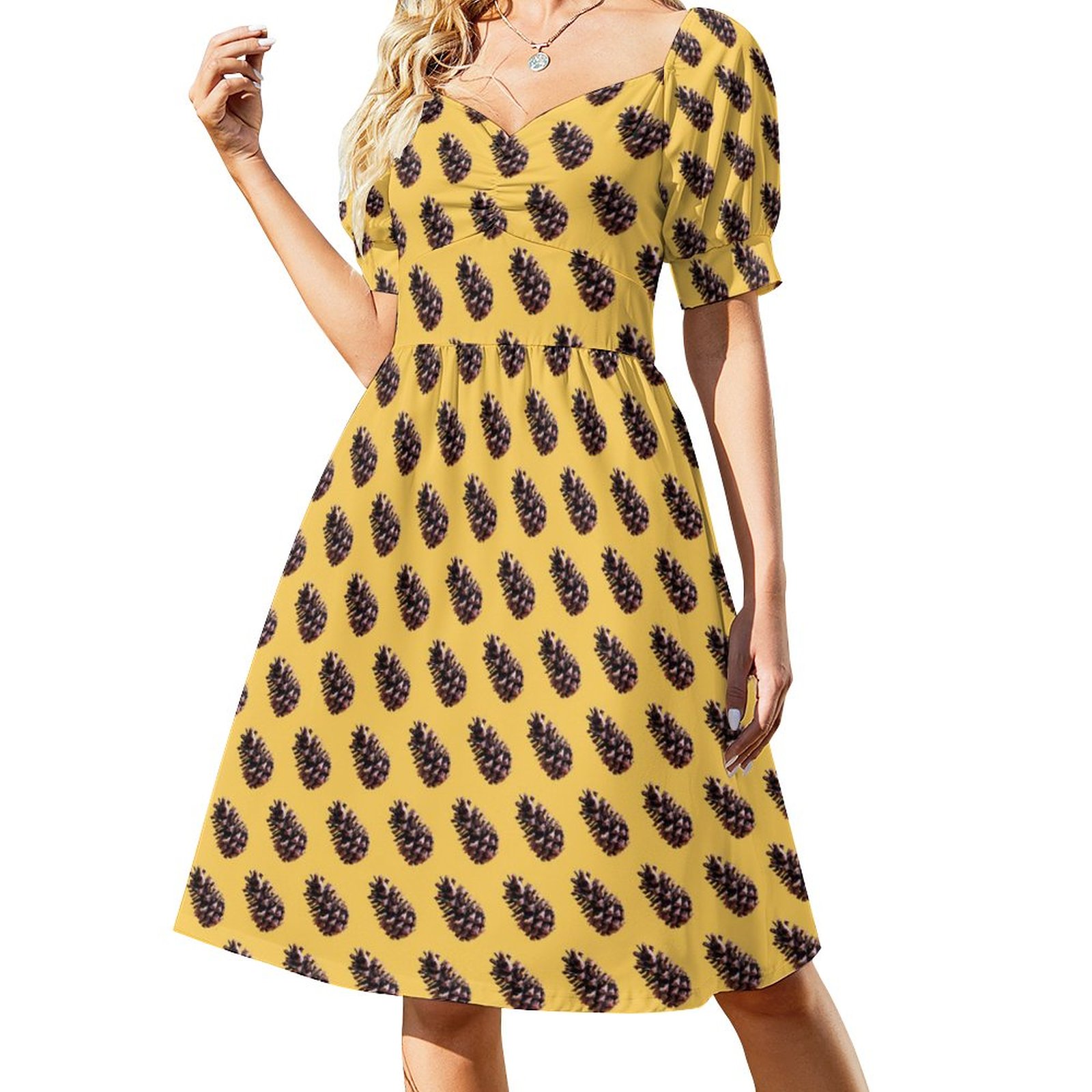 Grey Pine Cones Dress Plant Print Modern Dresses Summer Aesthetic ...