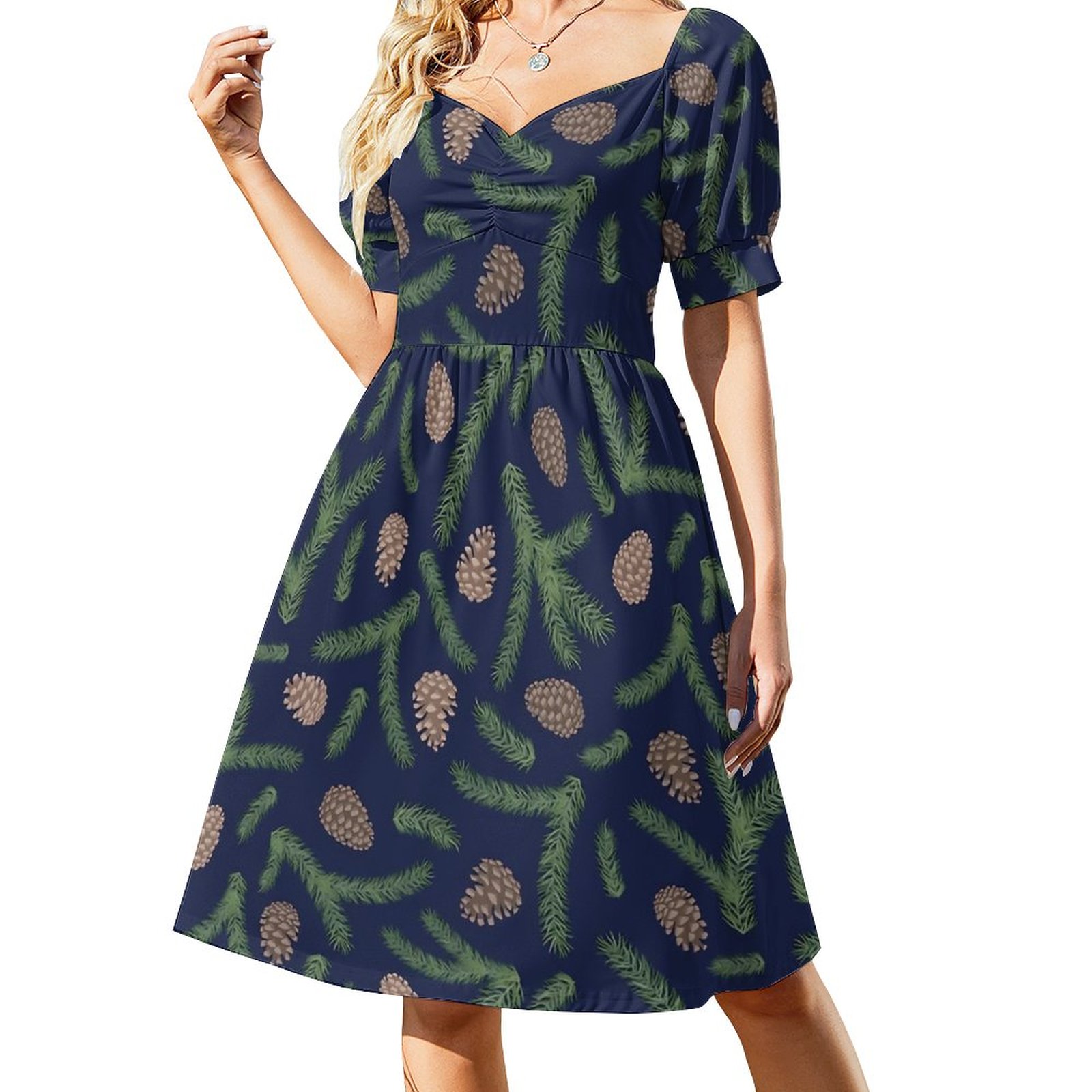 Grey Pine Cones Dress Plant Print Modern Dresses Summer Aesthetic ...