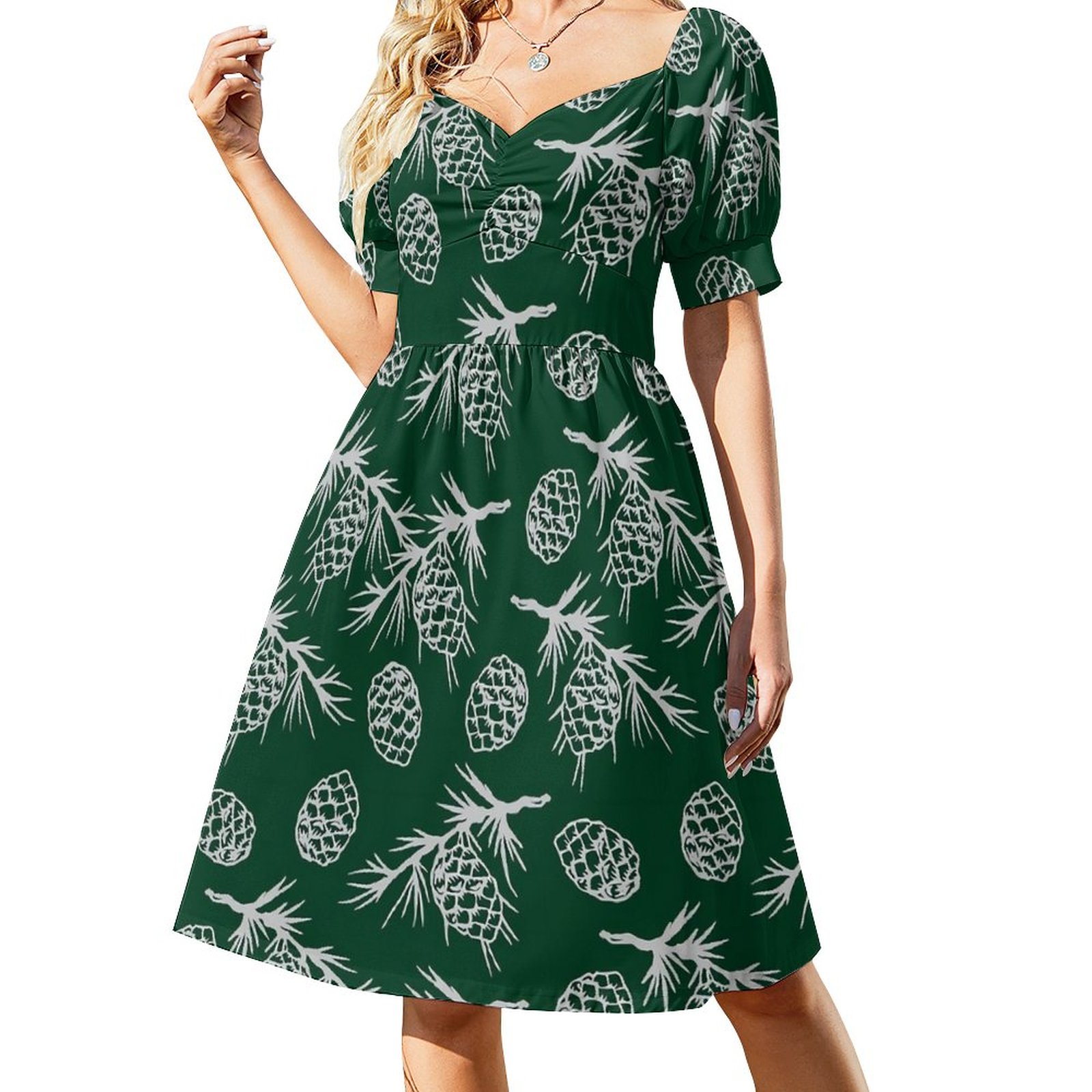 Grey Pine Cones Dress Plant Print Modern Dresses Summer Aesthetic ...