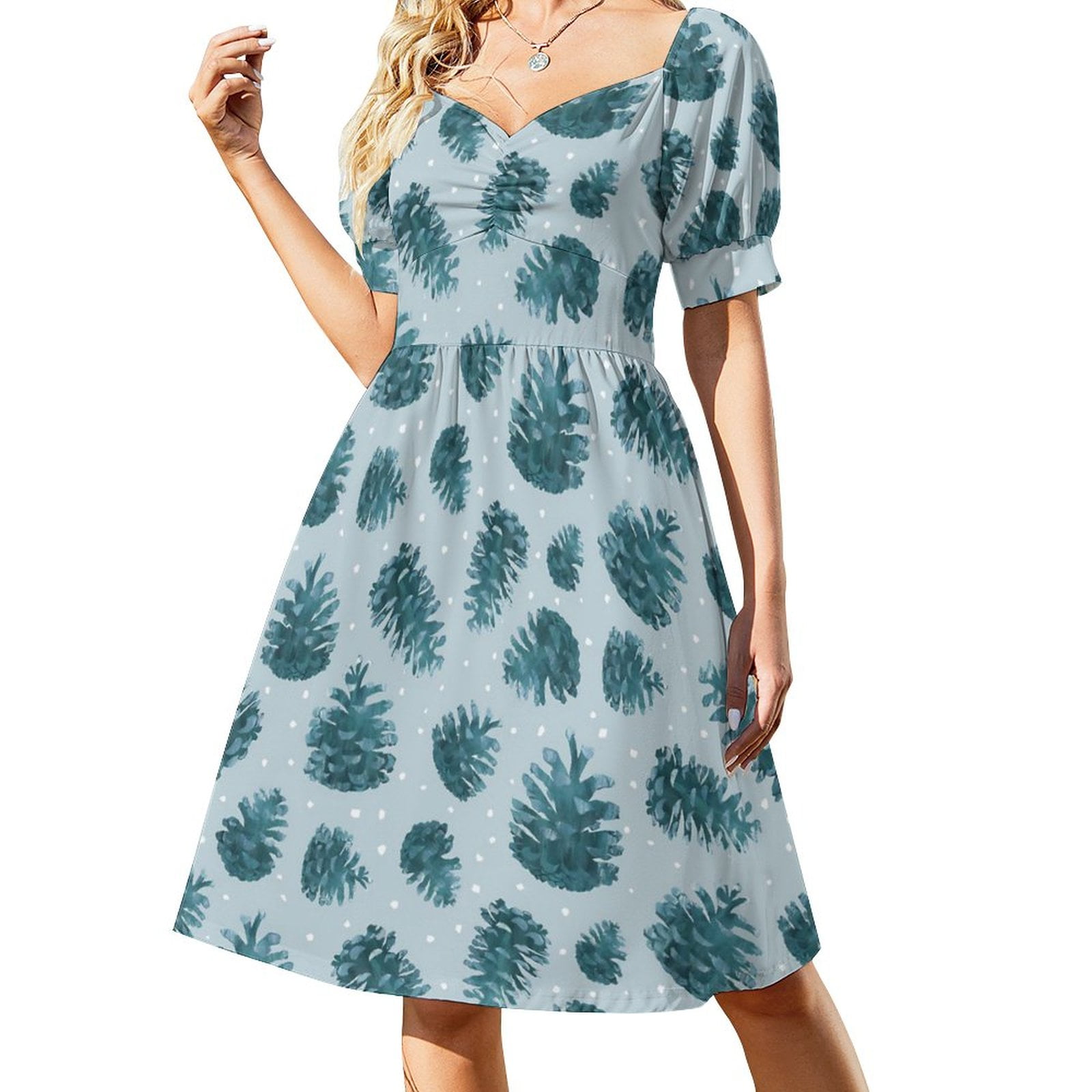 Grey Pine Cones Dress Plant Print Modern Dresses Summer Aesthetic ...