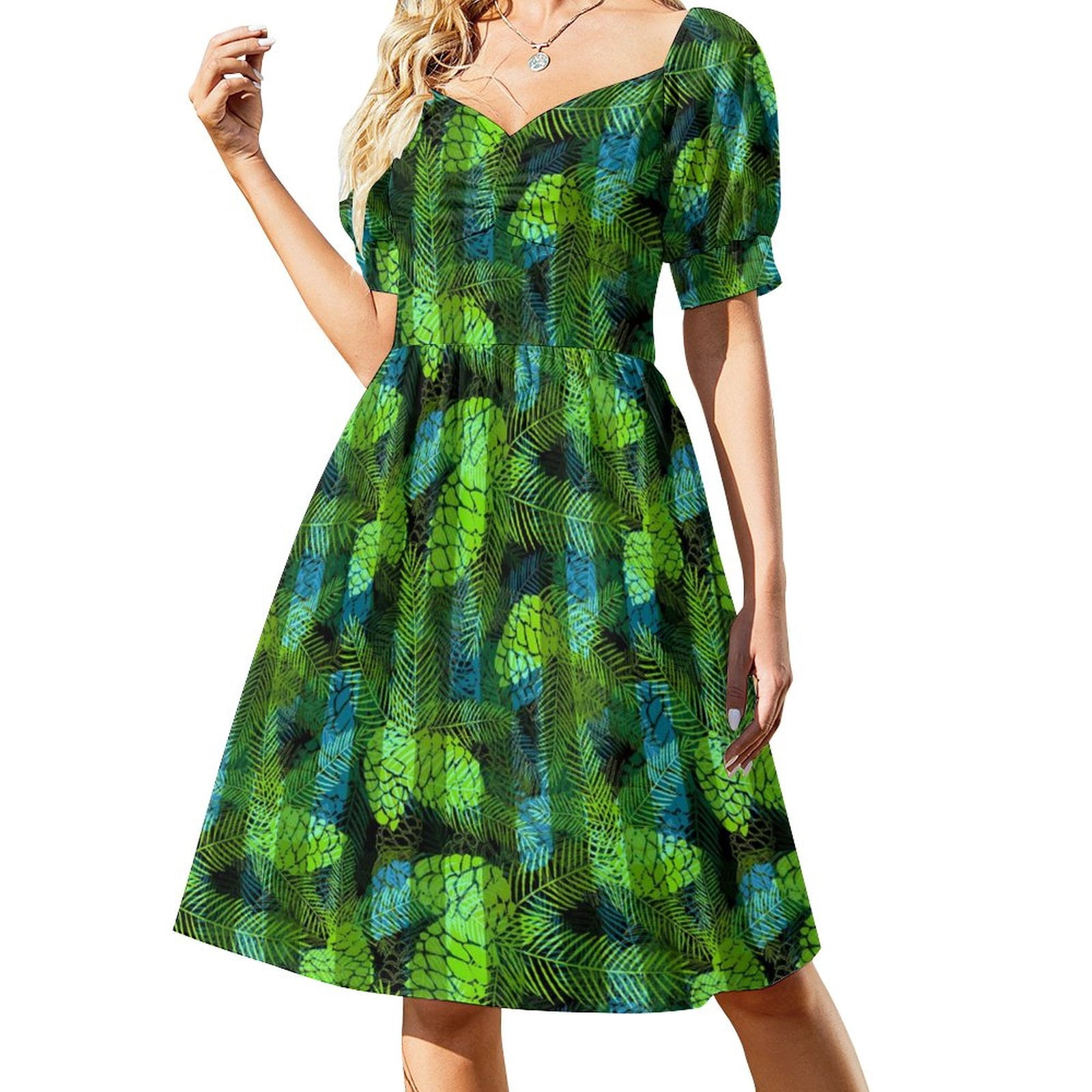 Grey Pine Cones Dress Plant Print Modern Dresses Summer Aesthetic ...