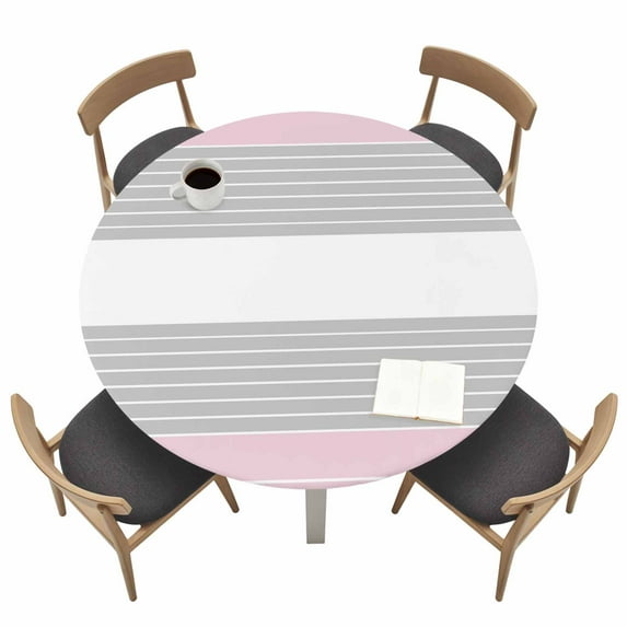 Grey Pink Stripe Round Fitted Tablecloth with Elastic Edge Gradient ...