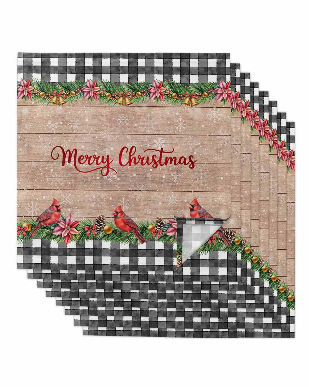 Grey Plaid Christmas Cloth Napkins Set of 8 Reusable Dinner Napkins ...