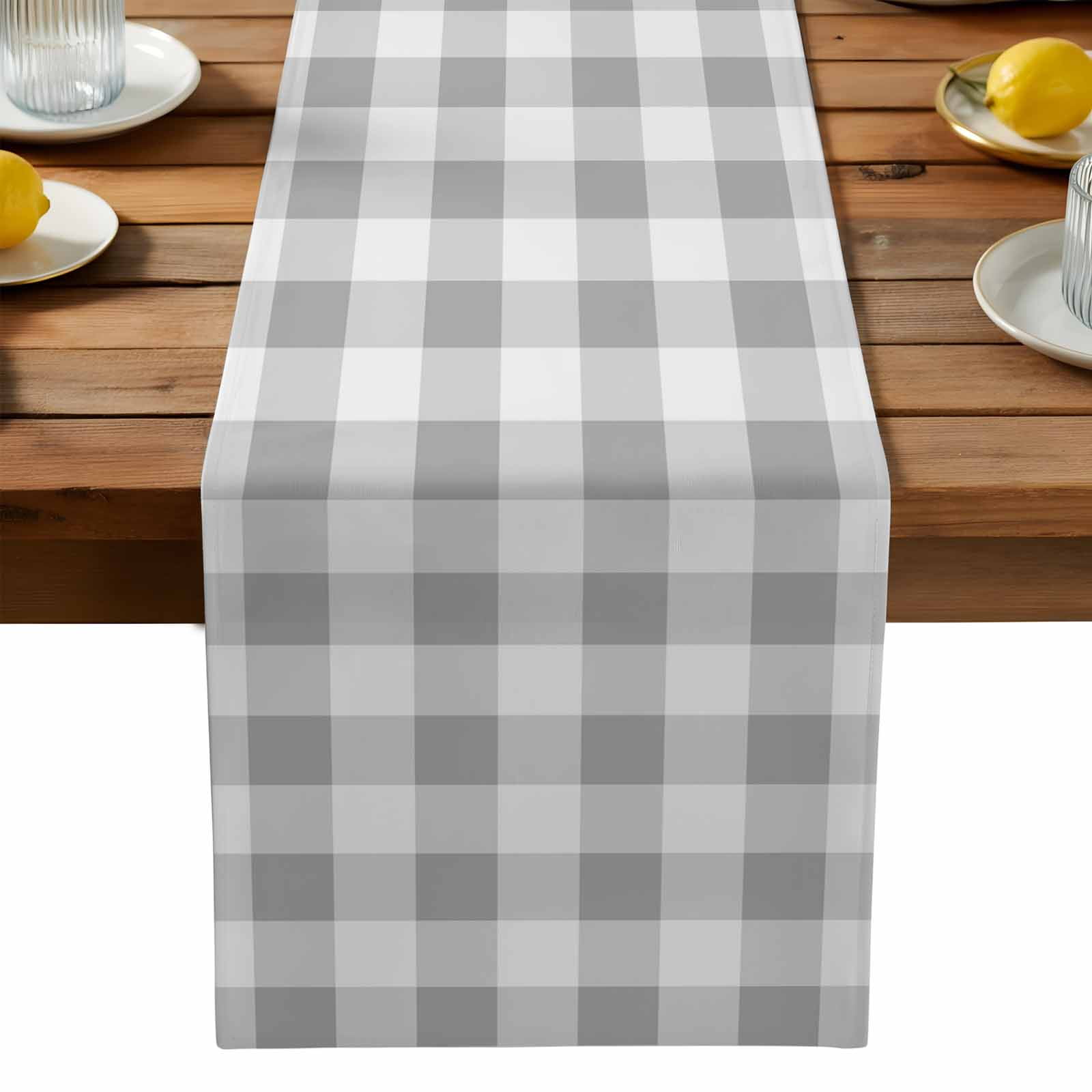 Grey Plaid Cotton Linen Table Runner for Dining Kitchen, Gradient ...
