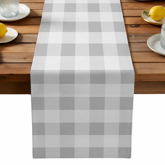 Grey Plaid Cotton Linen Table Runner for Dining Kitchen, Spring Summer ...