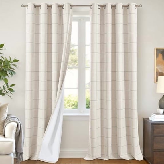 Grey Plaid Curtains Pattern Printed 90 Inches Long - Total Linen ...