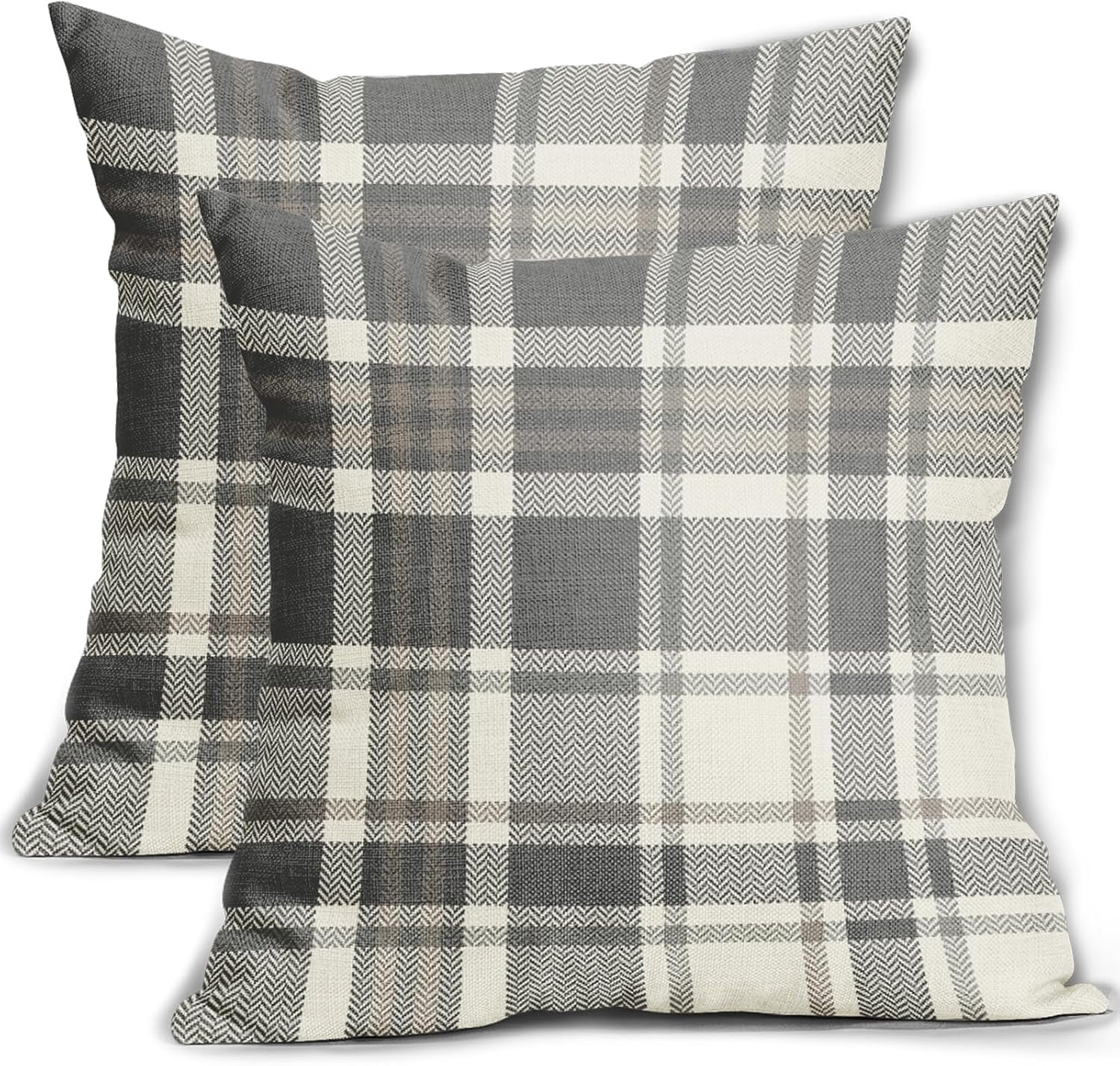 Grey Plaid Pillow Covers 22x22 Set of 2 Gray Farmhouse Buffalo Check ...