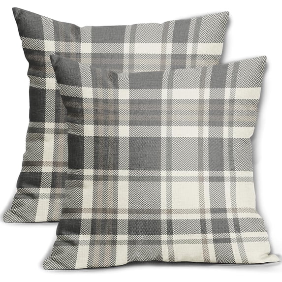 Grey Plaid Pillow Covers 22x22 Set of 2 Gray Farmhouse Buffalo Check ...