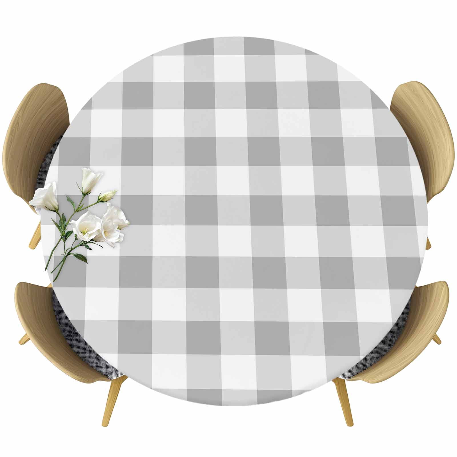 Grey Plaid Round Tablecloth 36-44 Inch Round Fitted Table Cloth with ...