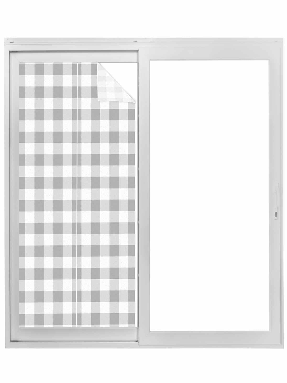 Grey Plaid Window Privacy Film, Gradient Geometric Buffalo White ...