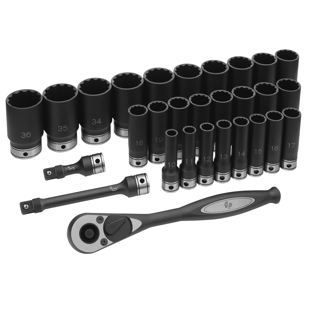 Grey Pneumatic 1/2" Dr. 29pc Metric Deep Duo-Socket Set - 12 Pt ...