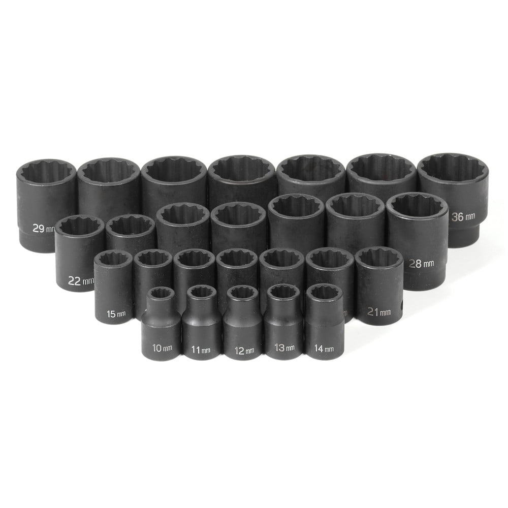 Grey Pneumatic 1726M 26-Piece 1/2 in. Drive 12-Point Metric Standard ...