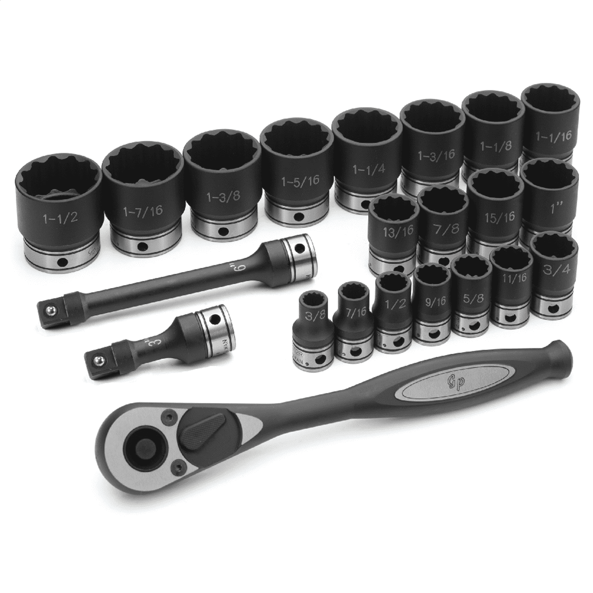 Grey Pneumatic 82222 1/2" Dr. 22pc Fractional Duo-Socket Set - 12 Point ...