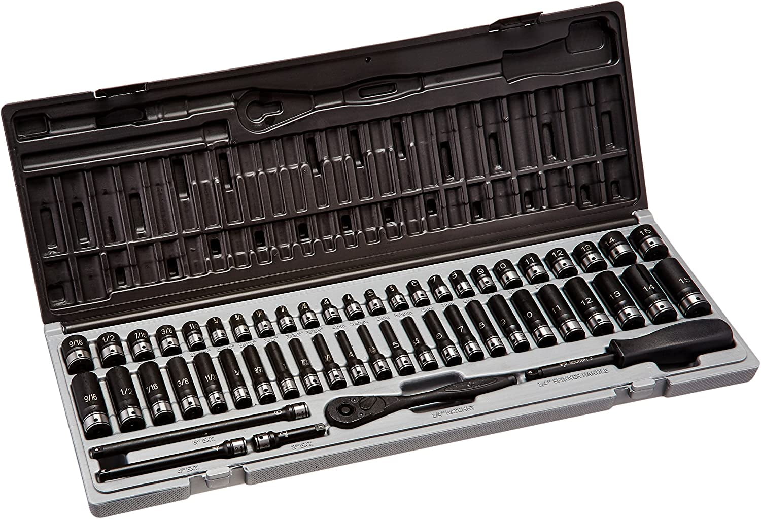 Grey Pneumatic Corp - 1/4 Dr. 53Pc Fract. Metric Duo-Socket Set 6-Pt ...