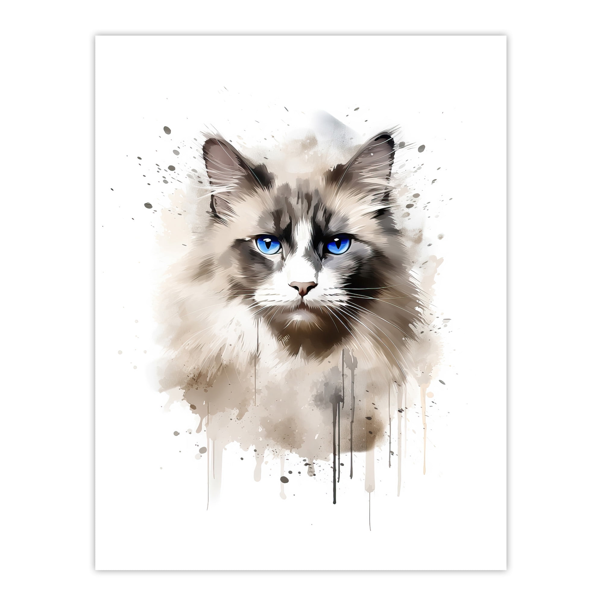 Grey Point Ragdoll Cat Blue Eyes Lovers Gift Watercolour Pet Portrait ...