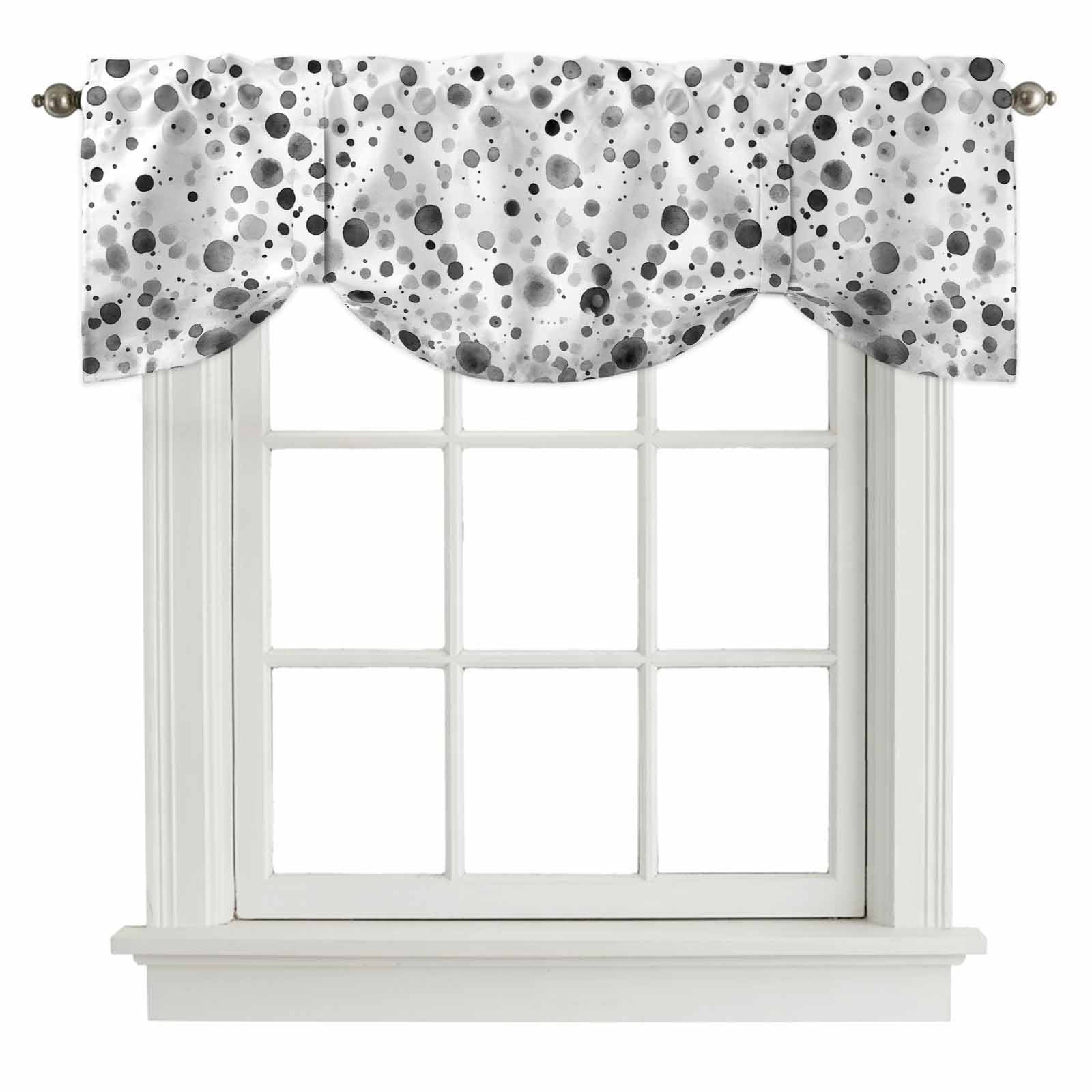 Grey Polka Dot Tie Up Valance Curtains for Windows, Kitchen Curtains ...