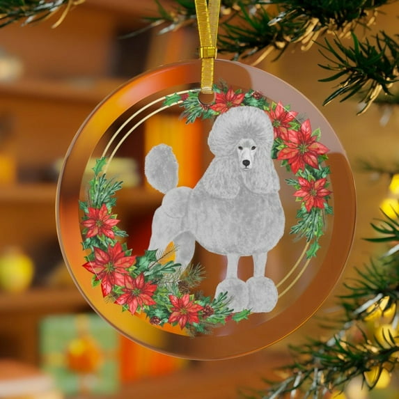 Grey Poodle Ornament – Poinsettia Christmas Tree Pet Lover Gift ...