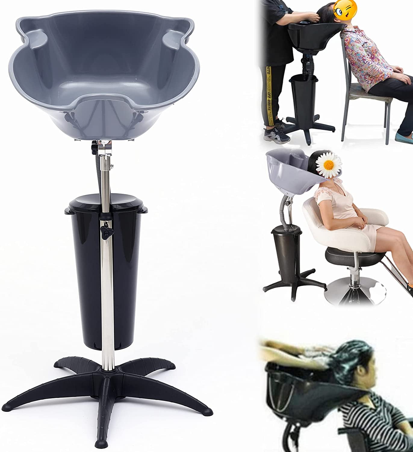 Grey Portable Washing Hair Sink with Bucket and Drain Hoses(Height ...