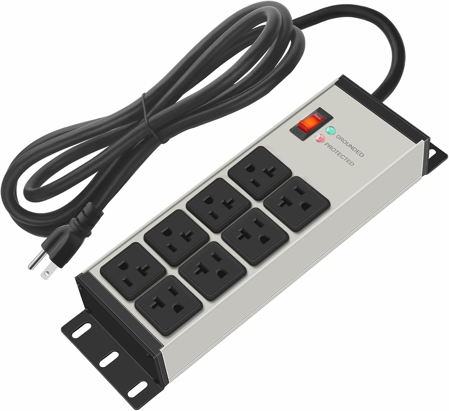 Grey Power Strip Surge Protector 20 AMP, 8 Outlets 12 Gauge Industrial ...
