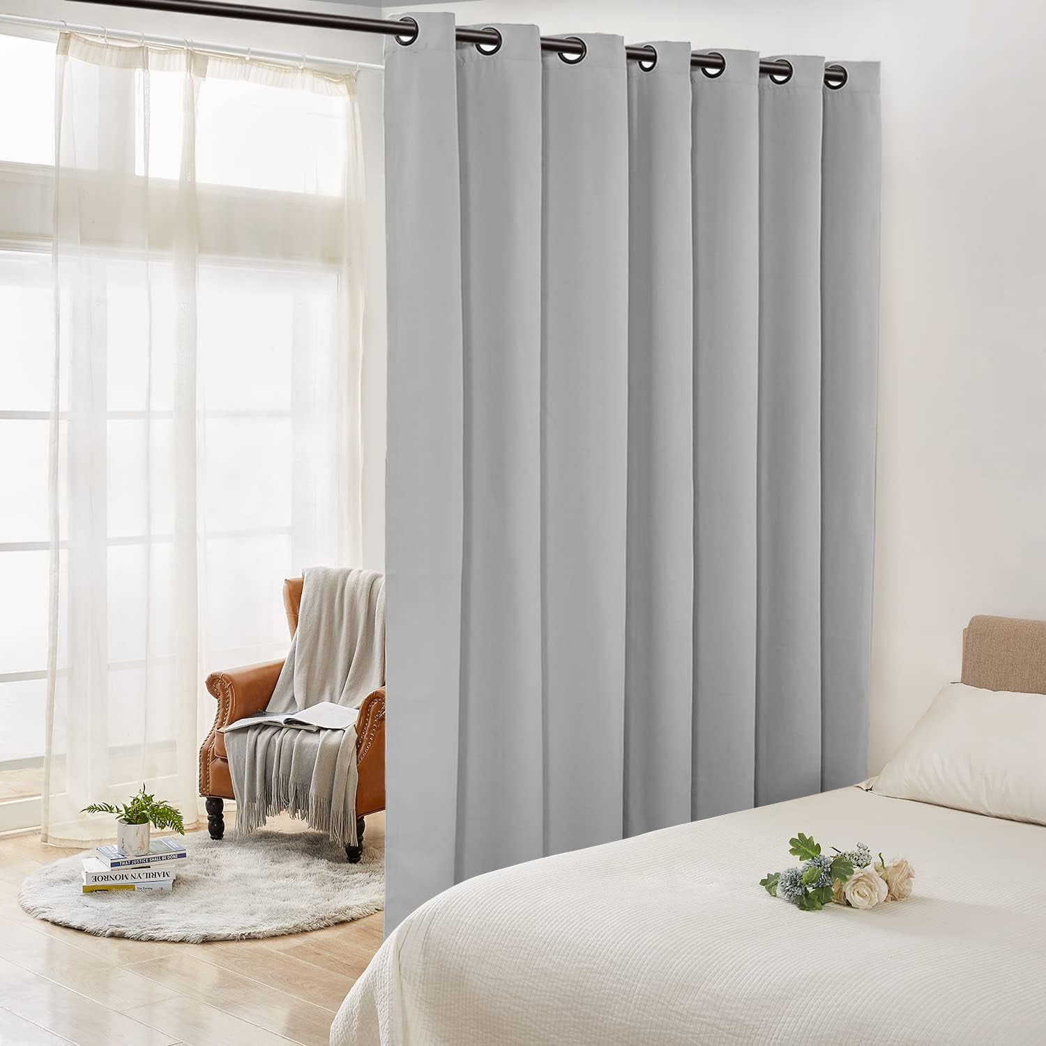 Grey Privacy Room Divider Curtain, 1 Panel, 12.5ft Wide X 8ft Tall ...