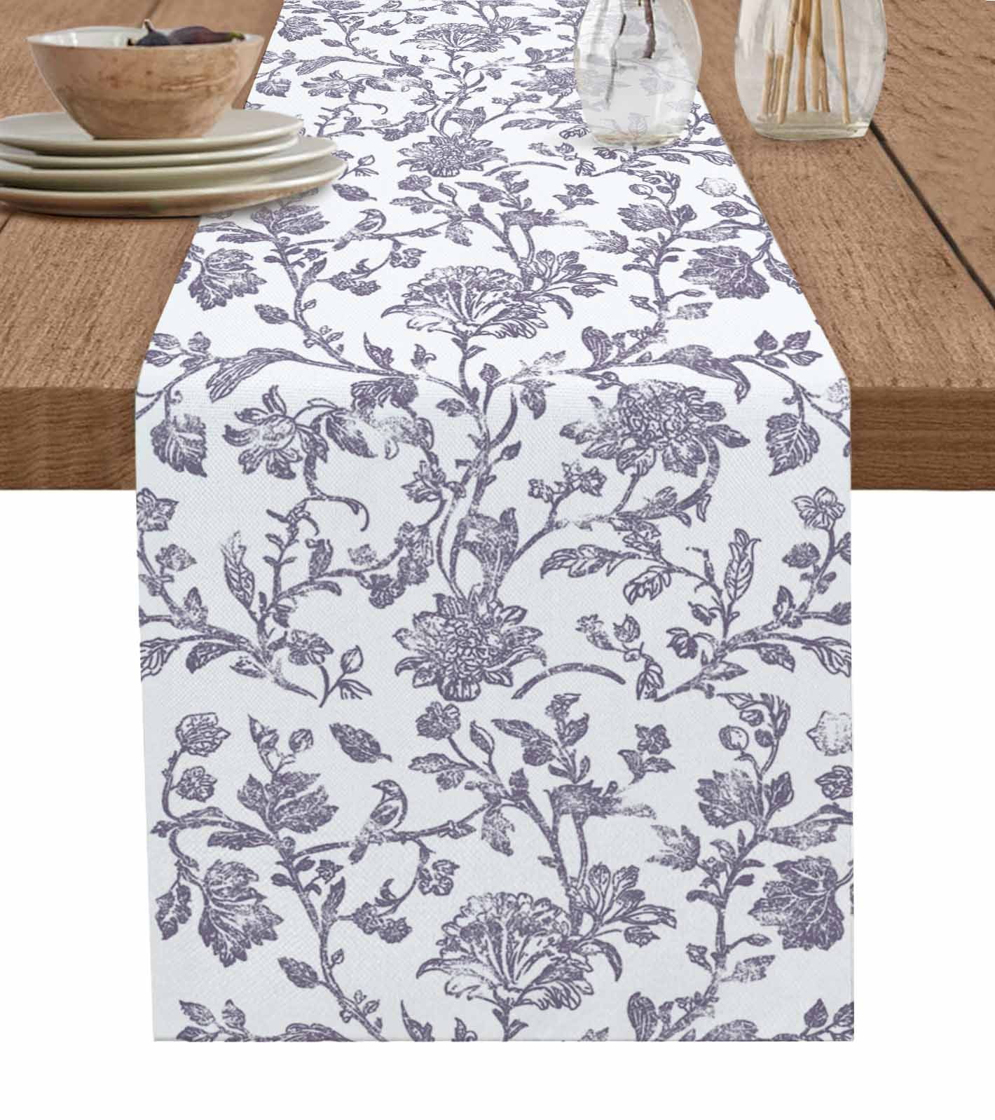 Grey-Purple Flower Burlap Cotton Table Runner 18x72 Inches Long ...
