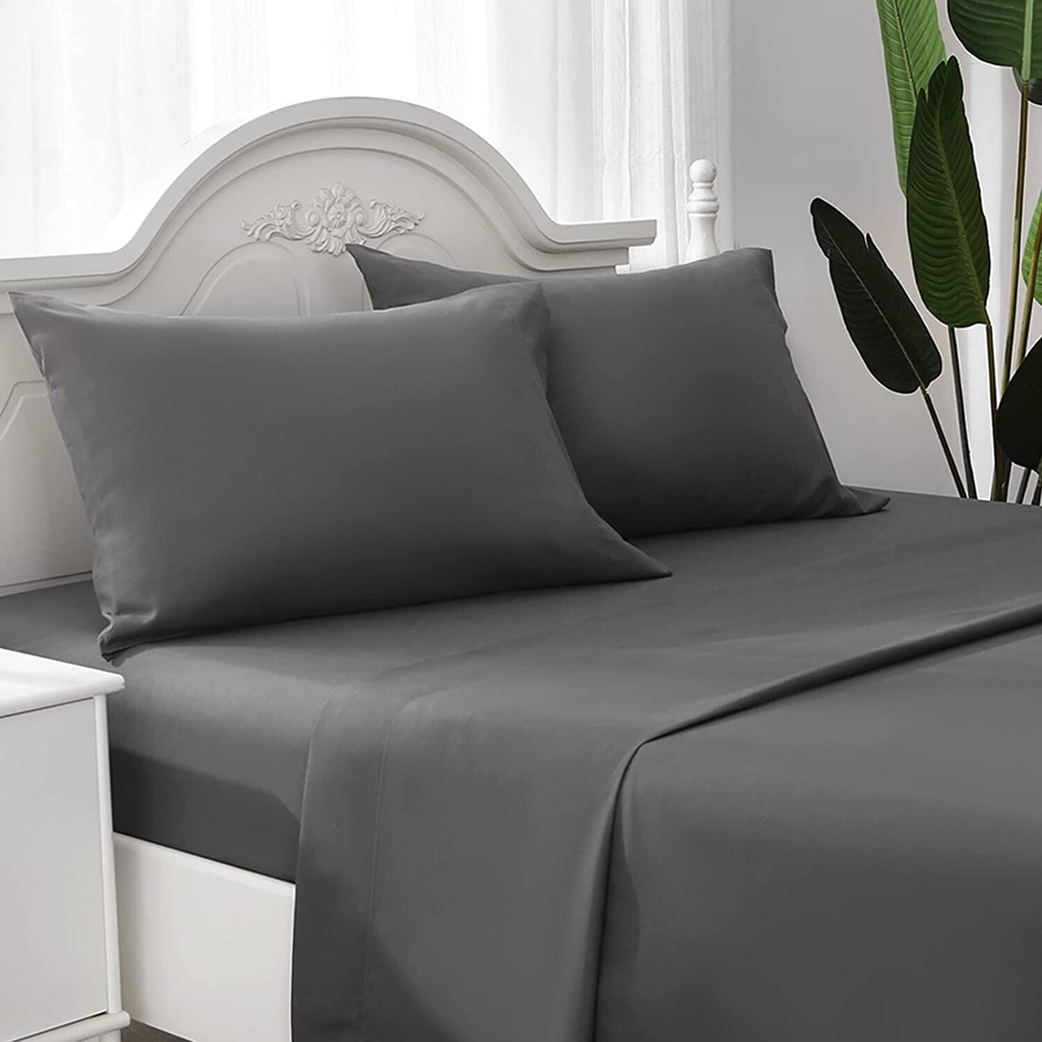 Grey Queen Sheets Set 4 Piece,Hotel Luxury Super Soft 1800 Series ...