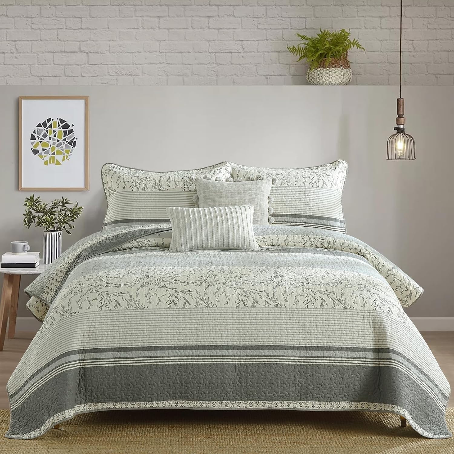 Grey Quilts Queen Size - 100% Cotton Queen Quilt Set 3 Pieces ...