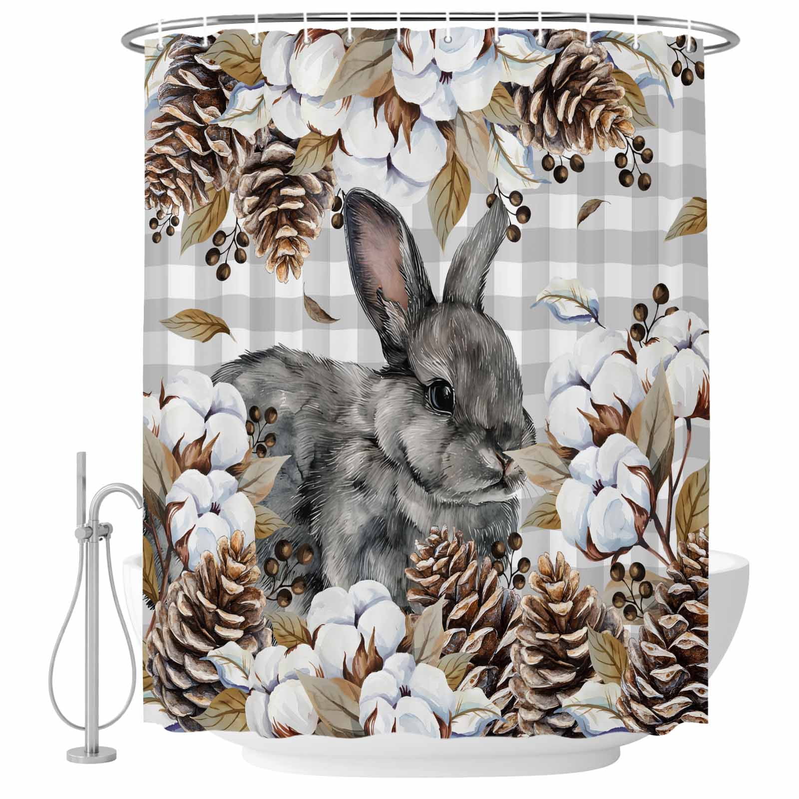 Grey Rabbits Shower Curtain Set - 48" x 72" Washable Bathtub Curtain ...
