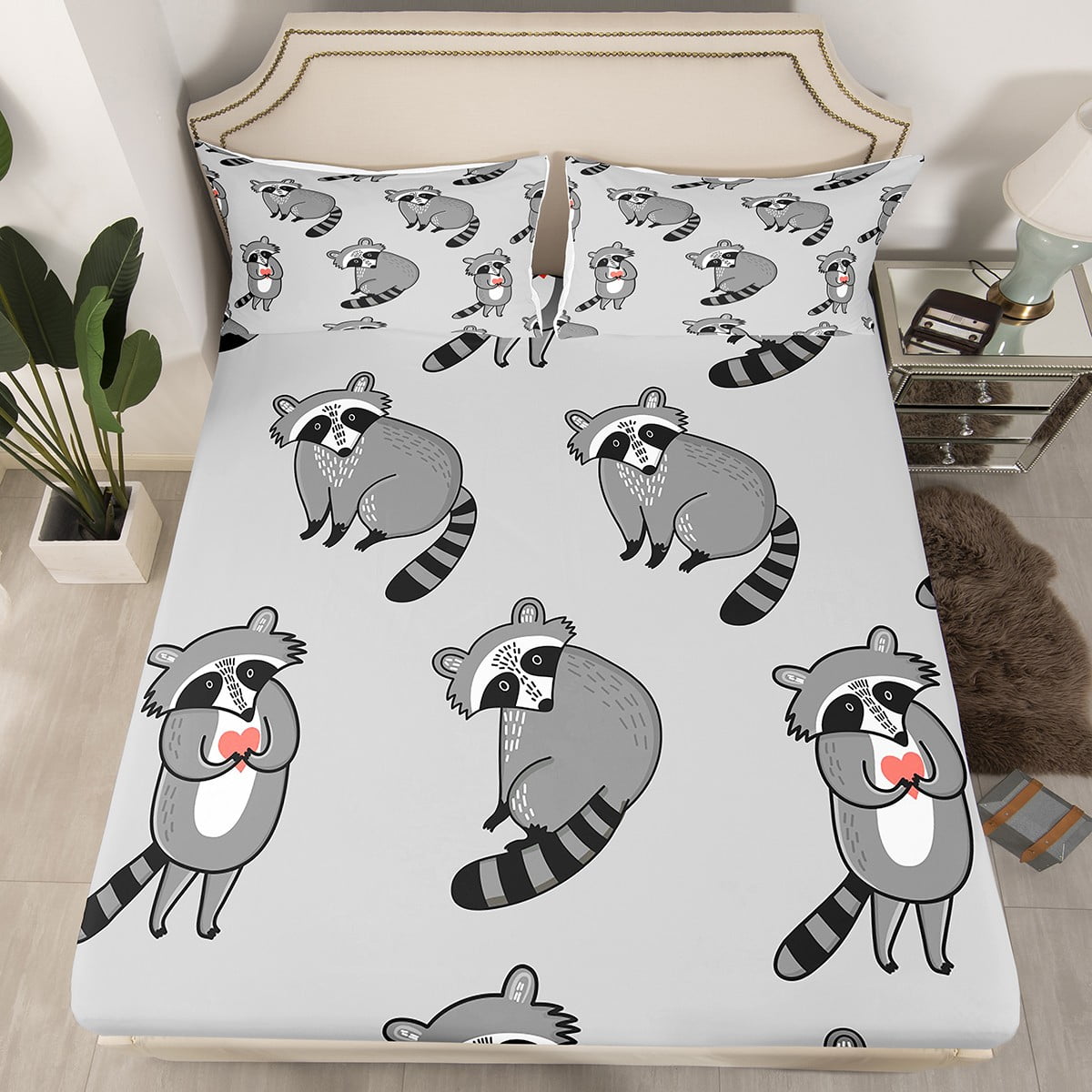 Grey Raccoon Full Bed Sheets for Boys Kids Child,Cute Wild Animals ...