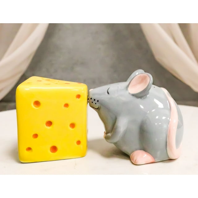 Grey Rat Mouse And Cheddar Cheese Block Ceramic Salt And Pepper Shakers ...