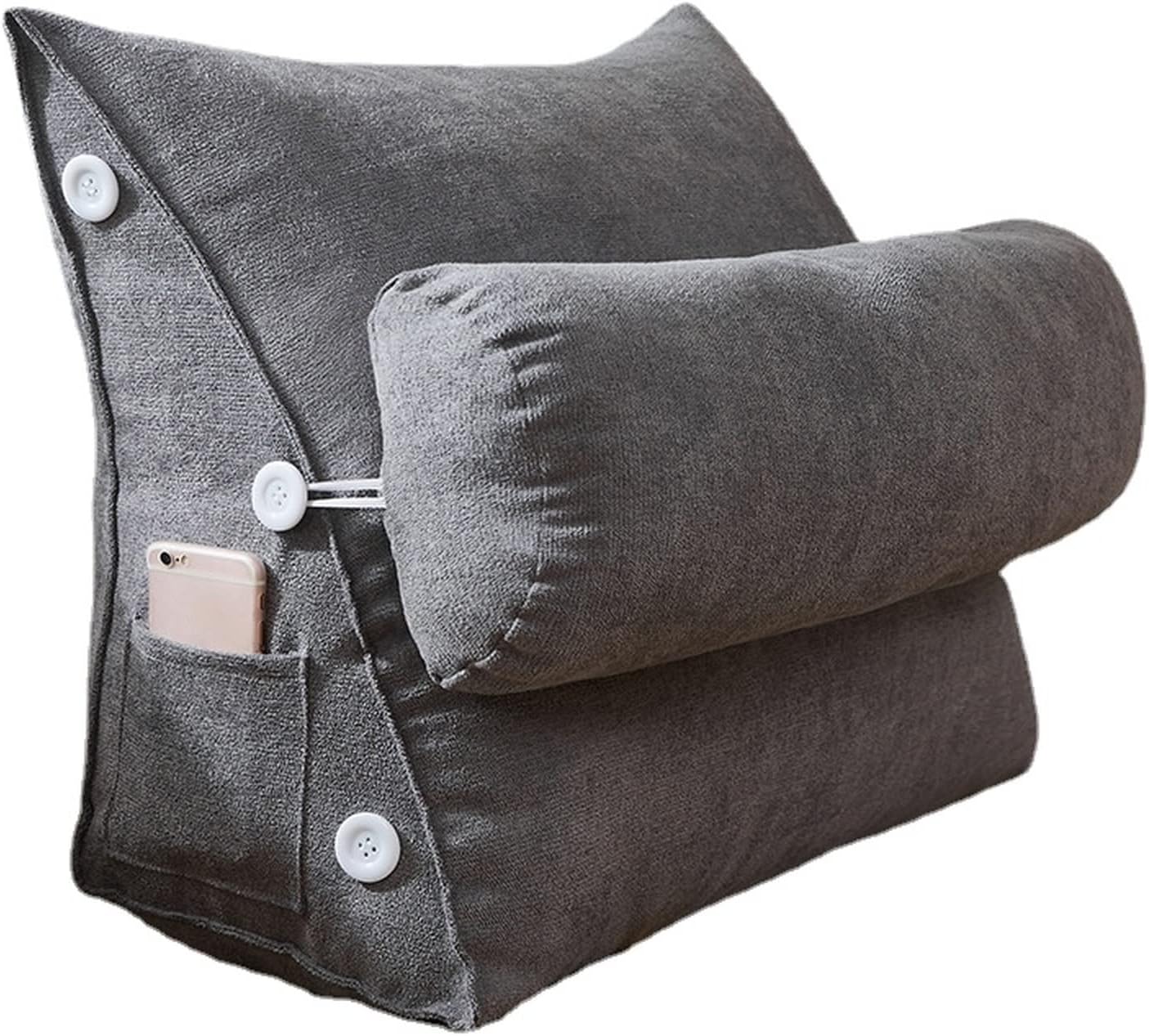 Grey Reading Backrest Triangular Lumbar Support Cushion with Headrest ...