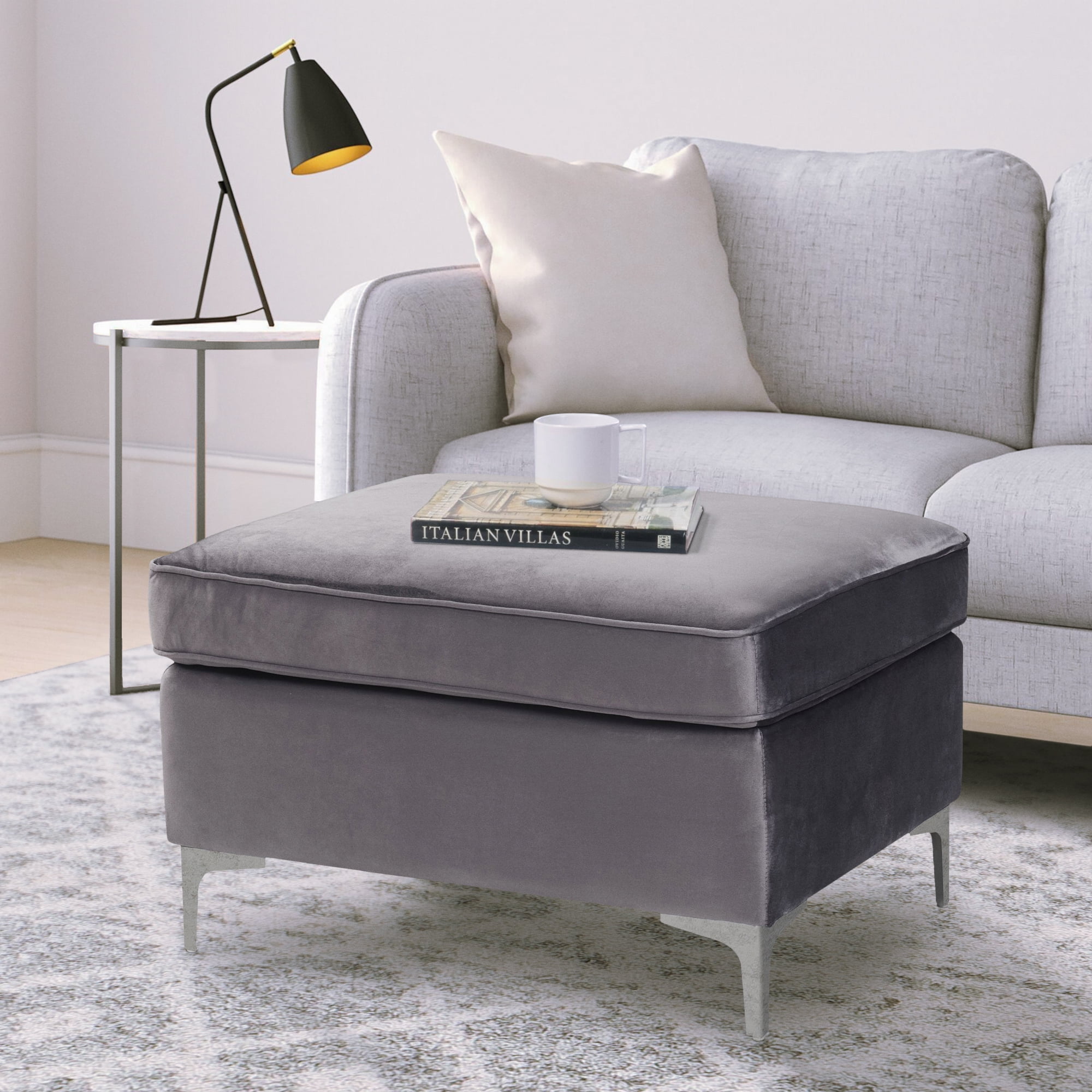 Grey Rectangle Ottoman,Grey Wood+Metal Furniture Primary Living Space ...