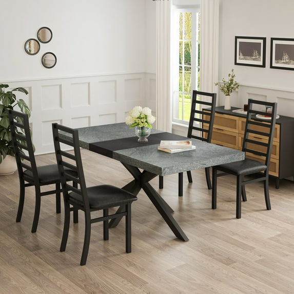 Grey Rectangular Dining Table with 4 Black Steel Chairs | Sturdy ...