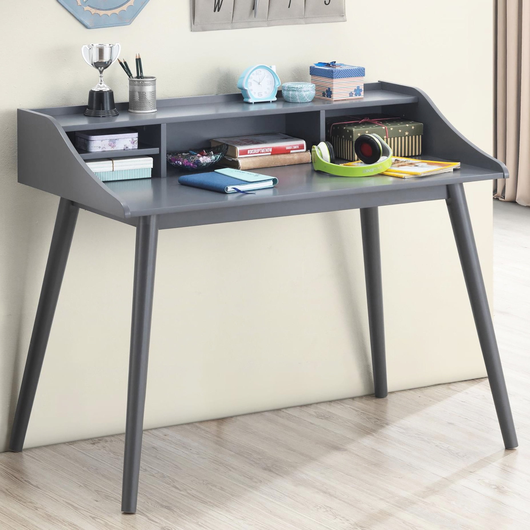 Grey Rectangular Writing Desk with Contoured Lines - Improve Visual ...