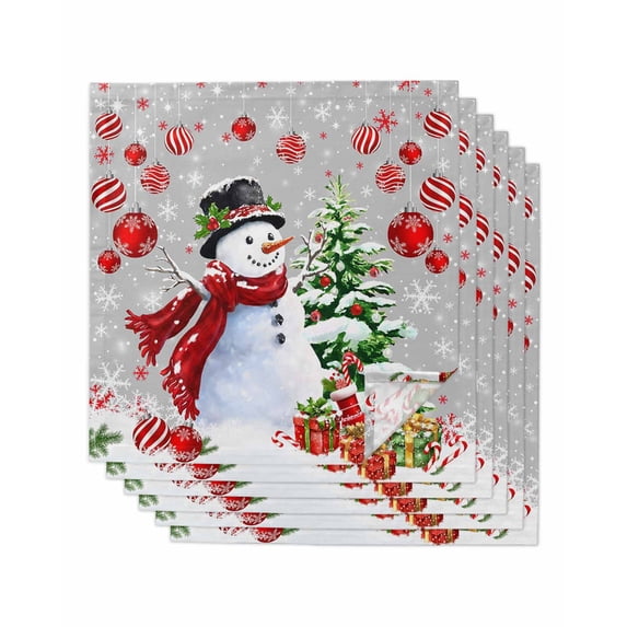 Grey Red Christmas Cloth Napkins Set of 6 Reusable Dinner Napkins ...