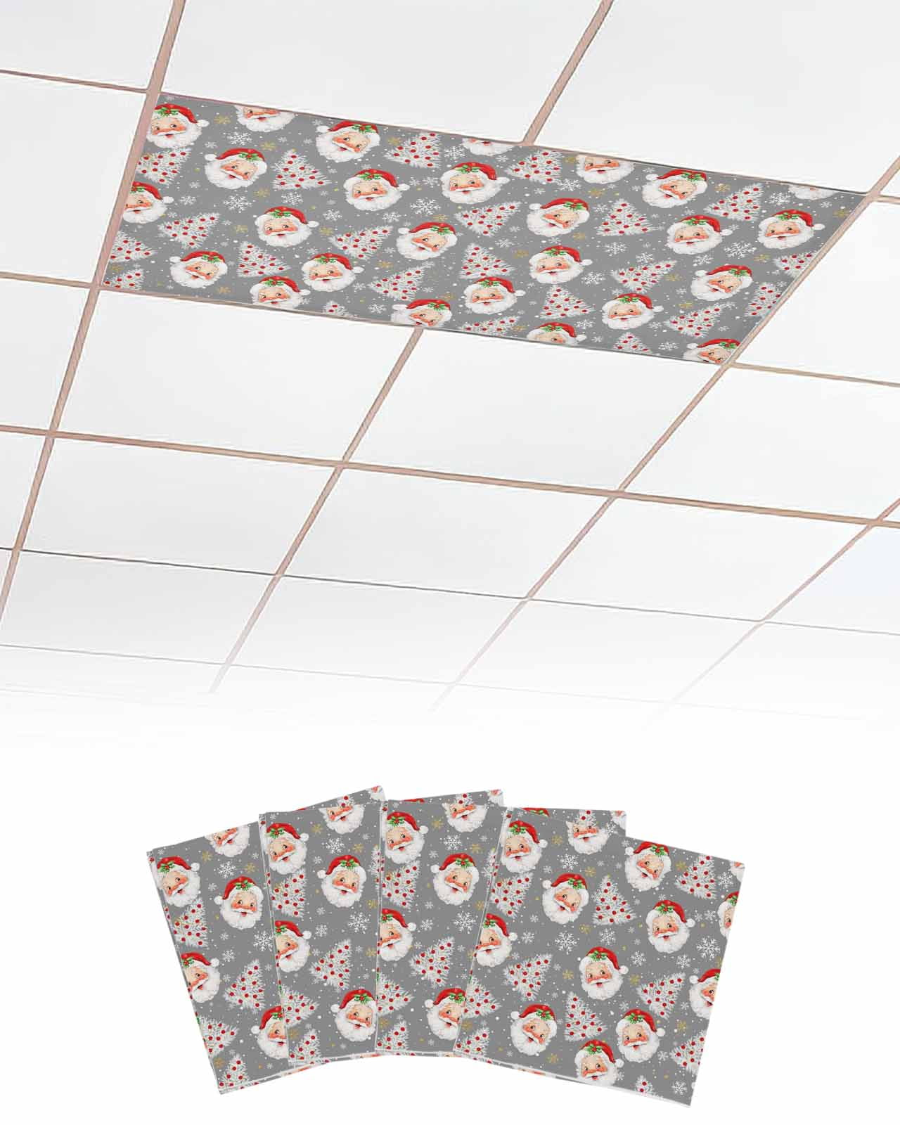 Grey Red Christmas Fluorescent Light Covers for Ceiling Lights 4x2 feet ...