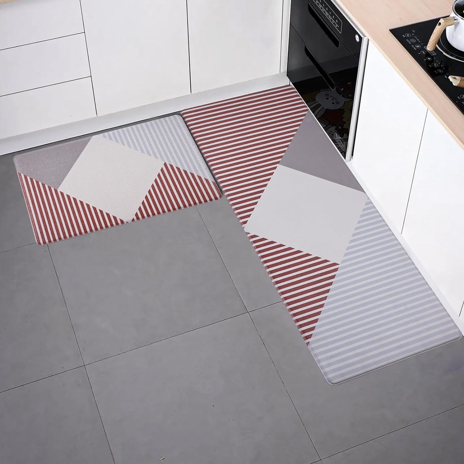 Grey Red Kitchen Mats for Floor Cushioned Anti Fatigue Non-Slip ...
