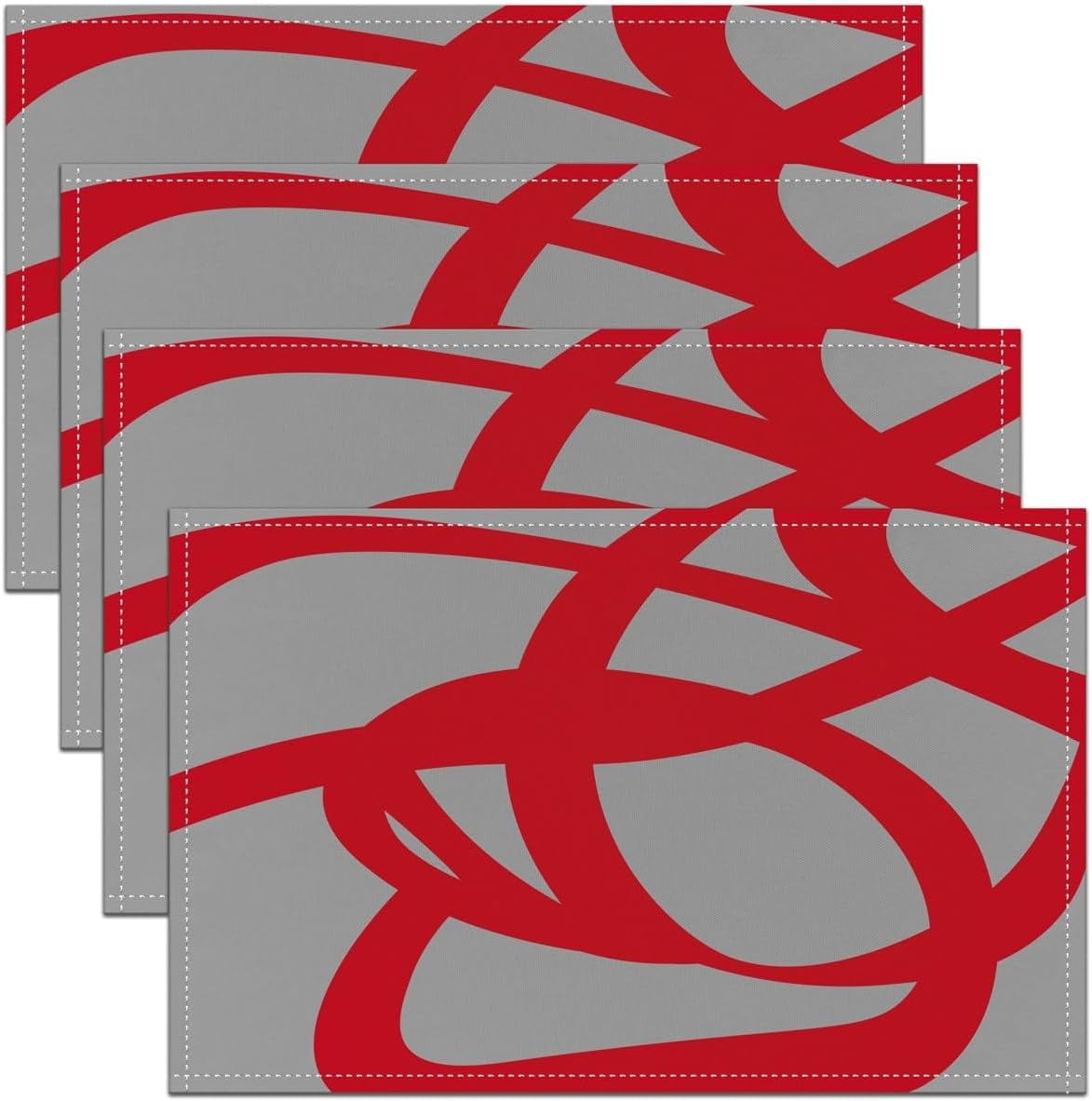 Grey Red Placemats Set of 4 12"x18" Geometric Stripe Placemats for ...