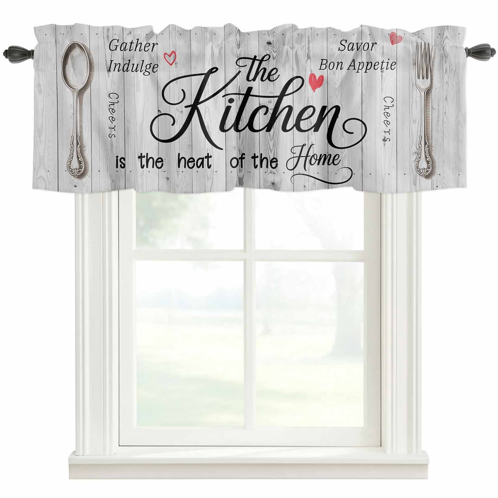 Grey Retro Art Farmhouse Short Window Curtain Valances, Spoon Fork ...