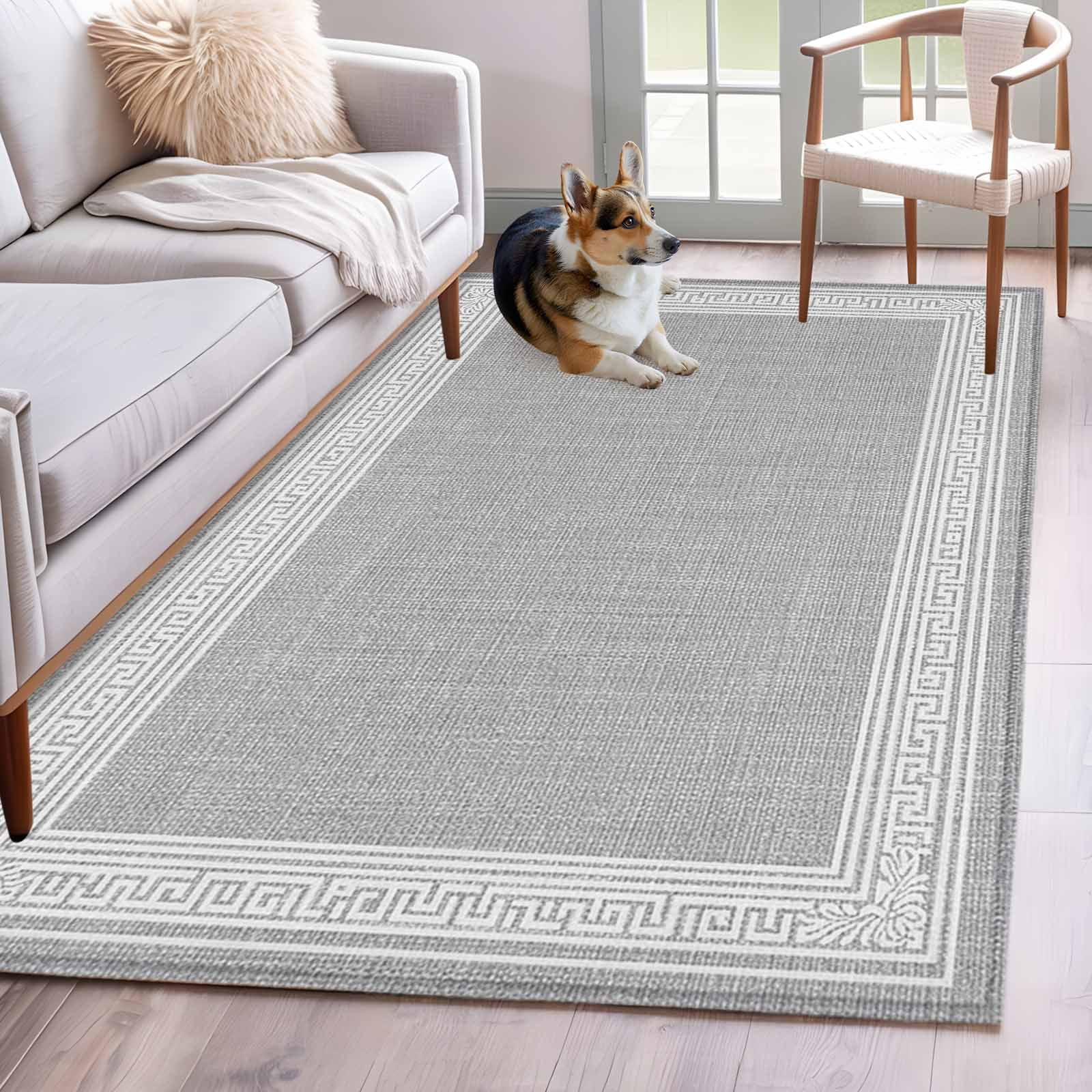 Grey Retro Greek Key Area Rug 3x5 FT, Non Slip Entryway Bedside Carpet ...