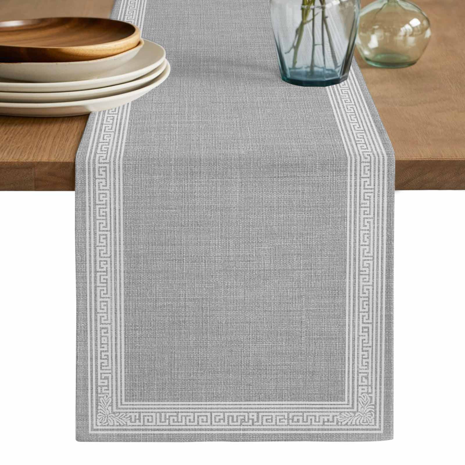 Grey Retro Greek Key Table Runner, Geometric Greece Ancient Rustic ...