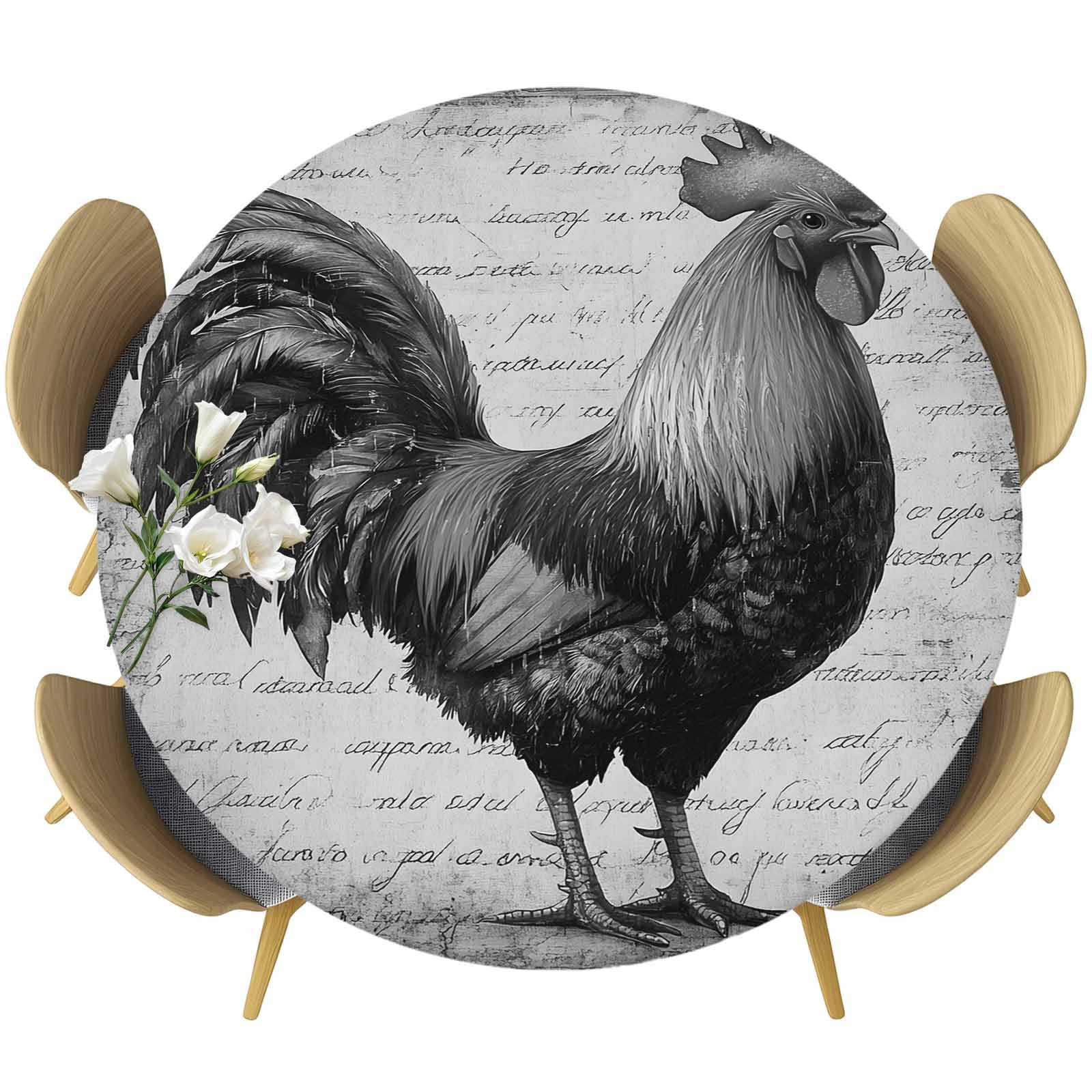 Grey Retro Vintage Round Tablecloth 55-60 Inch Round Fitted Table Cloth ...