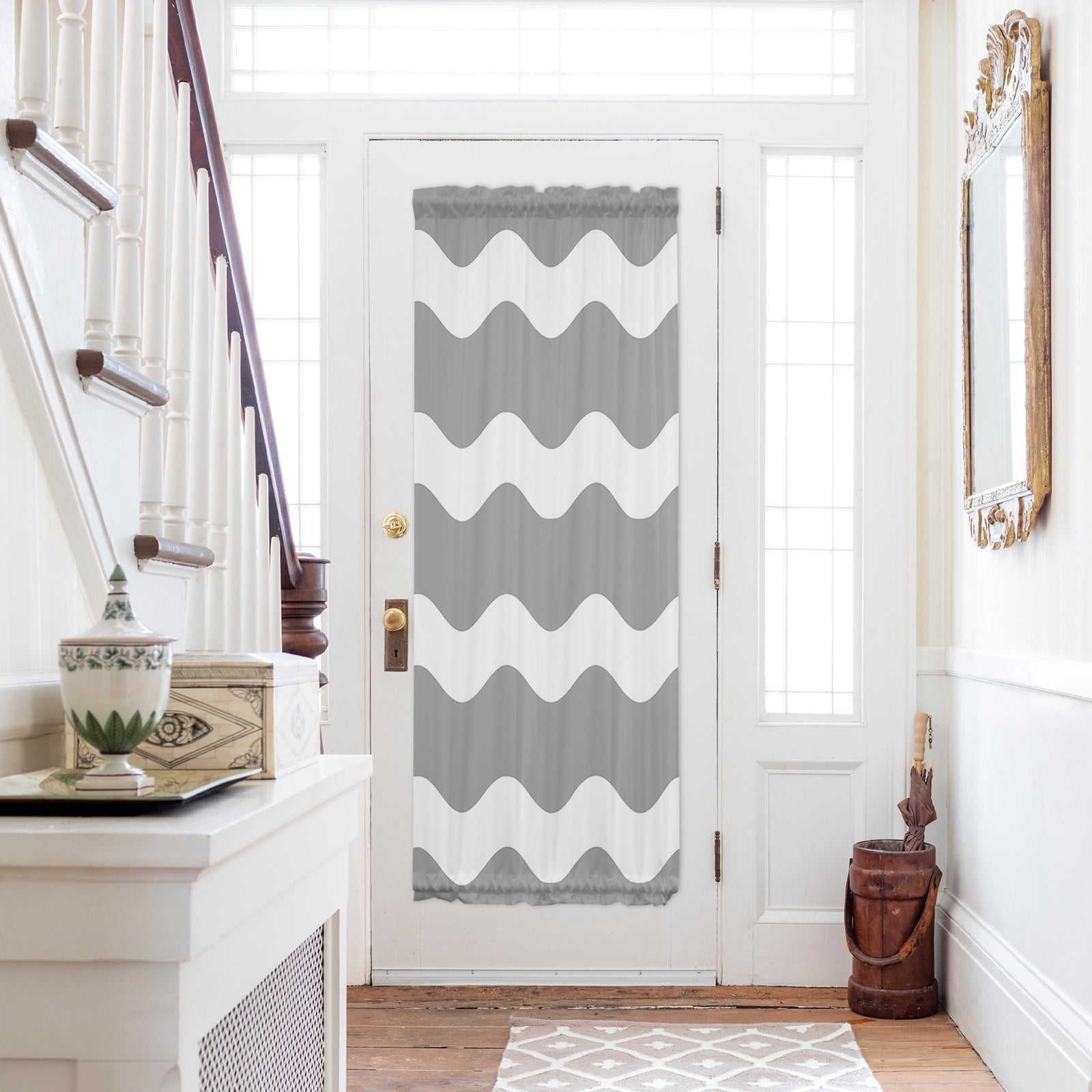 Grey Ripple Door Curtains for Door Window, French Sidelight Front Back ...