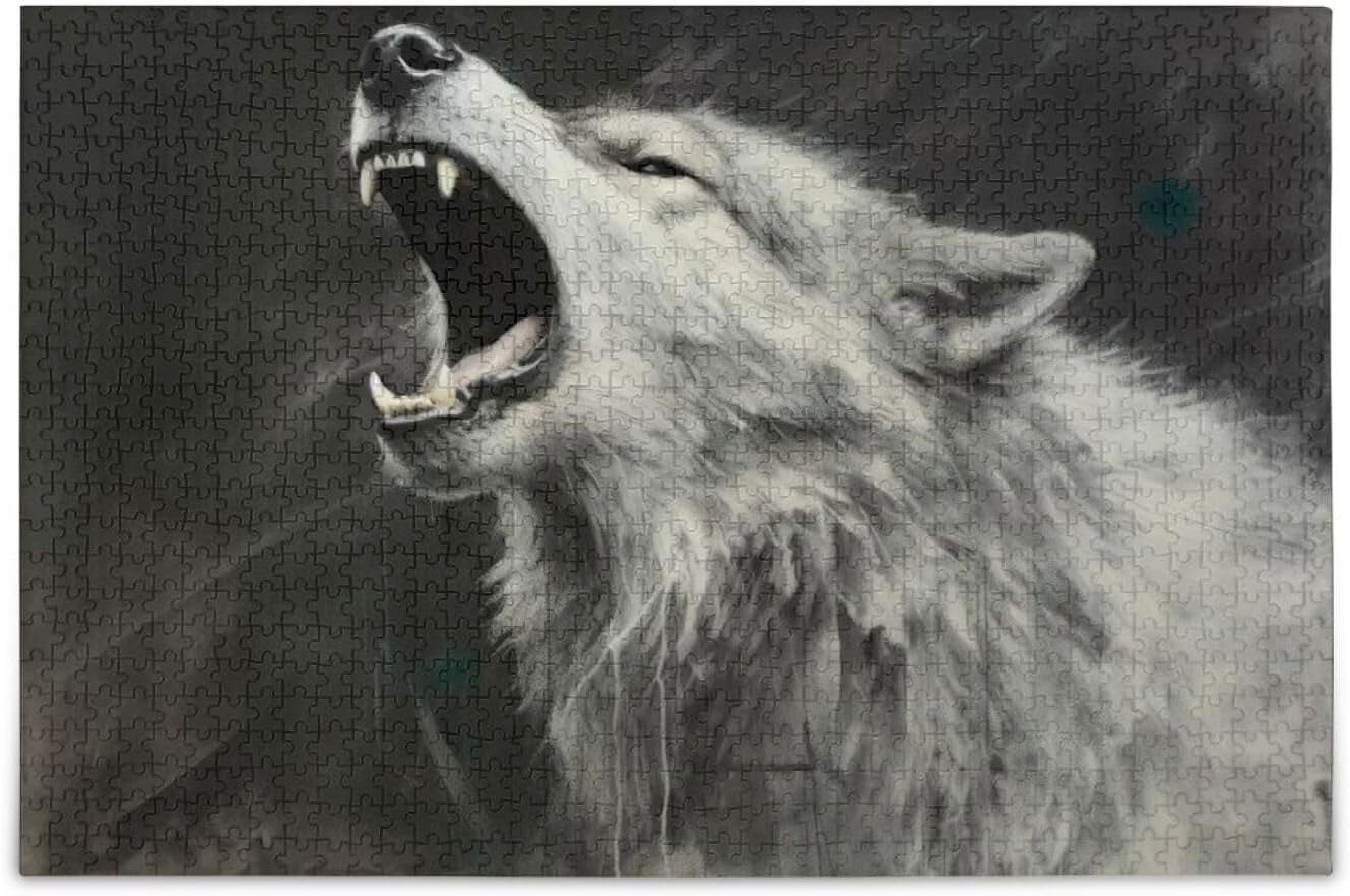 Grey Roaring Wolf Jigsaw Puzzles for Adults 1000 Pieces, Decompression ...