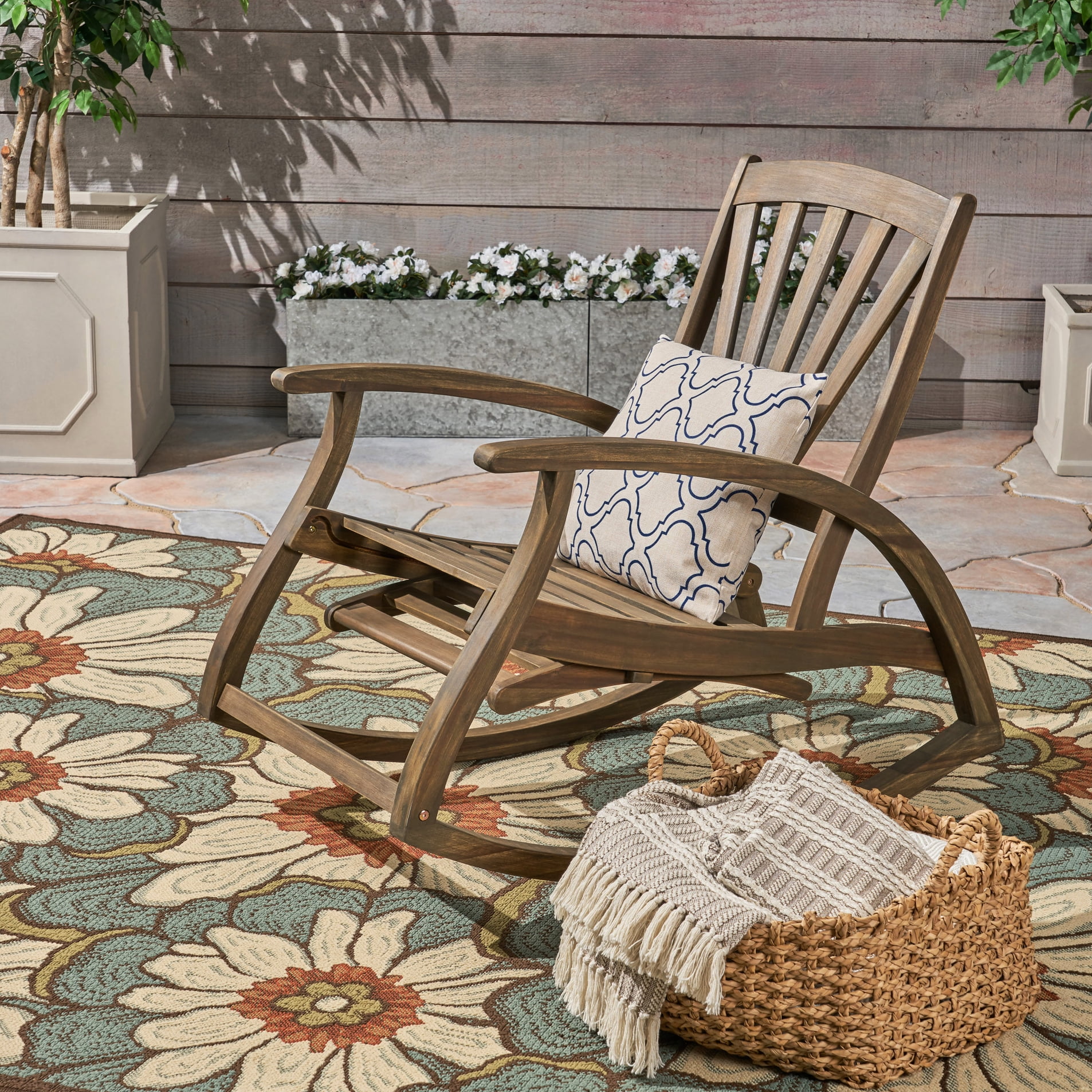 Grey Rocker With Wood Construction And Footrest Weather Rocking Chair ...