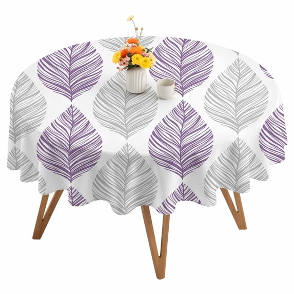 Grey and Round Tablecloth 60 inches Purple Olive Leaf Texture ...