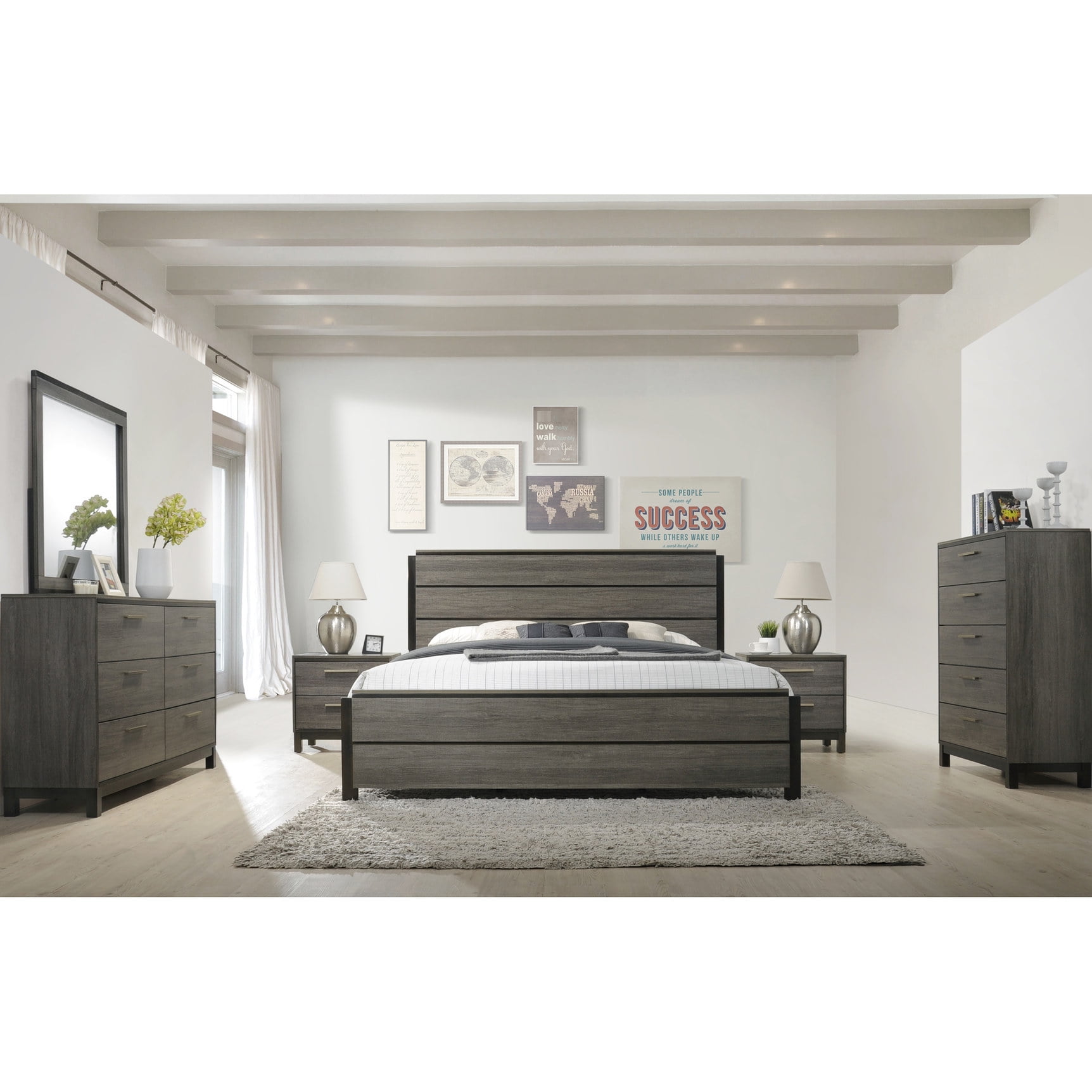 Grey Rubberwood 6-piece Bedroom Set with Included Bed - Furnish Your ...