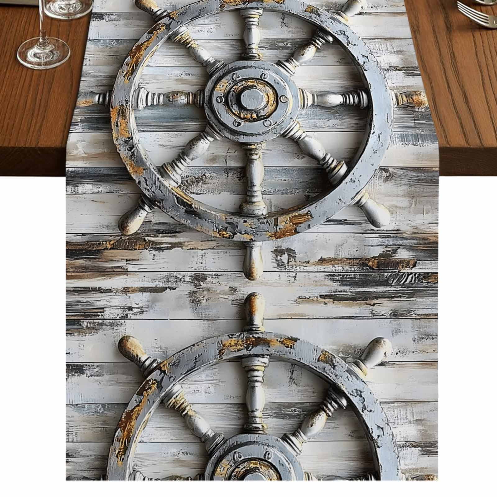 Grey Rudder Coastal 120 Inch Table Runner, Beach Retro Nautical Summer ...