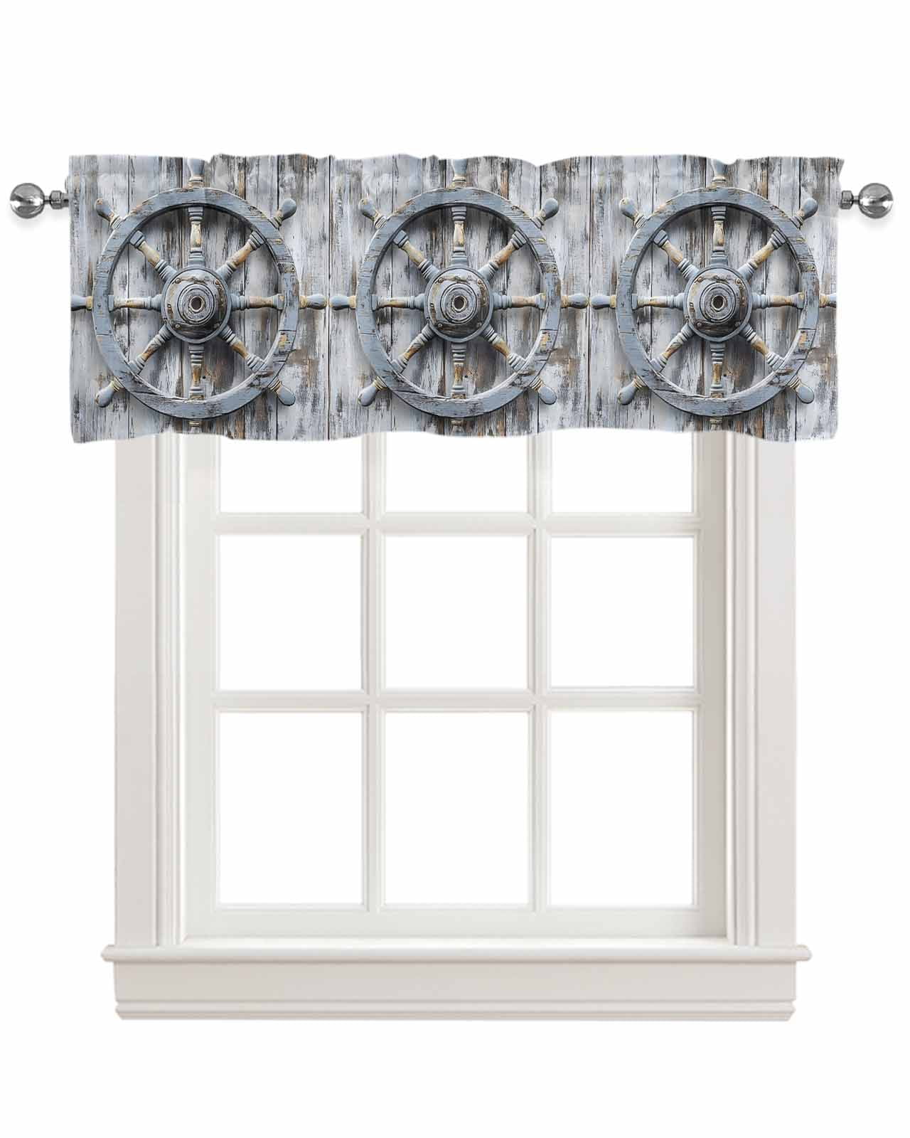 Grey Rudder Coastal Kitchen Valances for Windows Farmhouse Linen Window ...