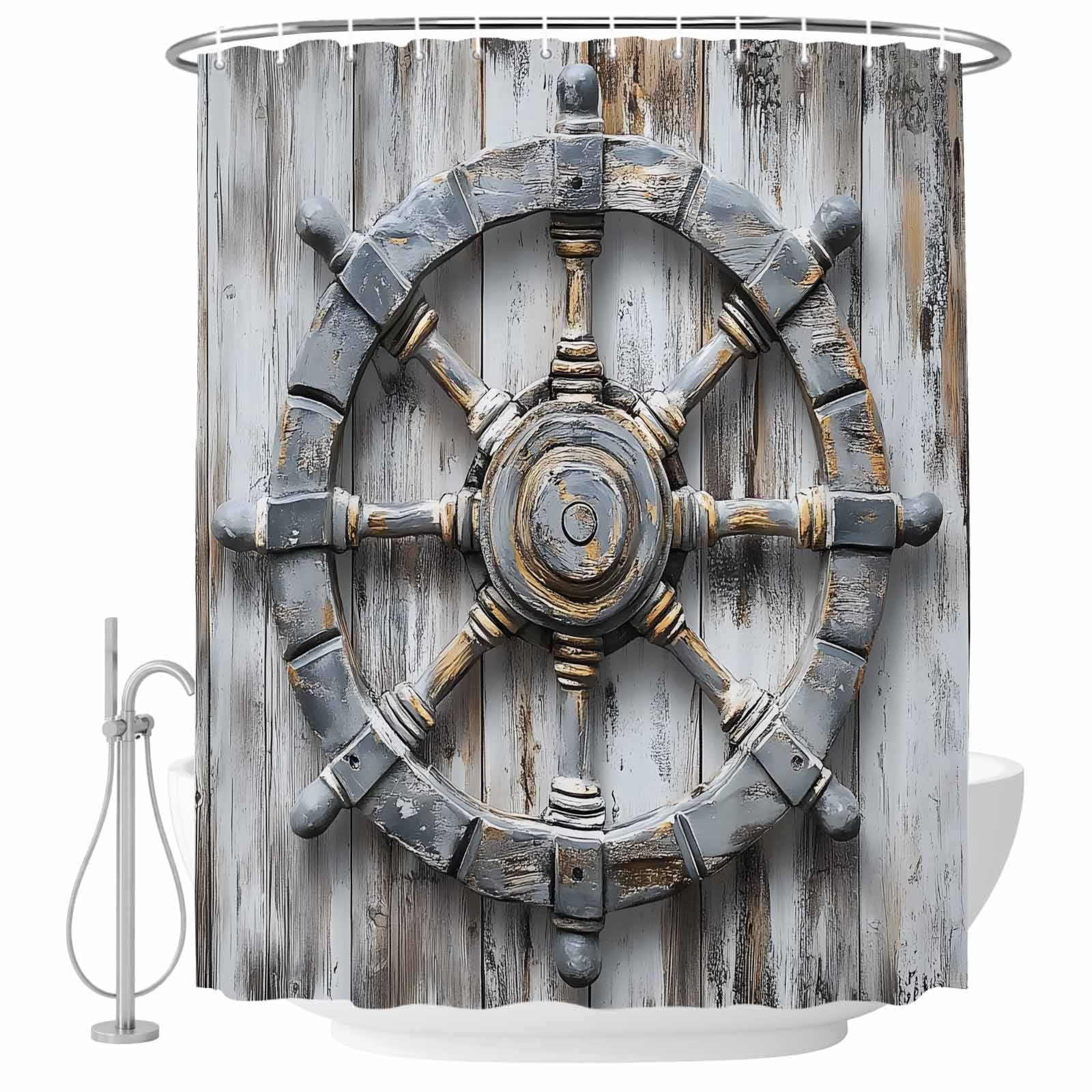 Grey Rudder Coastal Shower Curtain Set - Extra Long 72" x 96" Washable ...